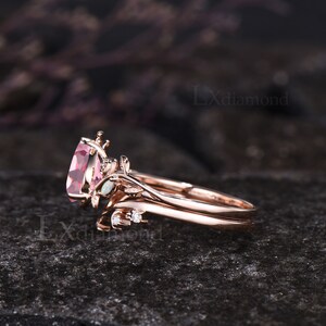 Pear Cut Papalacha Sapphire Engagement Ring Set Unique Leaf Nature ...