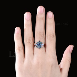 Unique June Birthstone Round Cut Alexandrite Engagement Ring Set ...