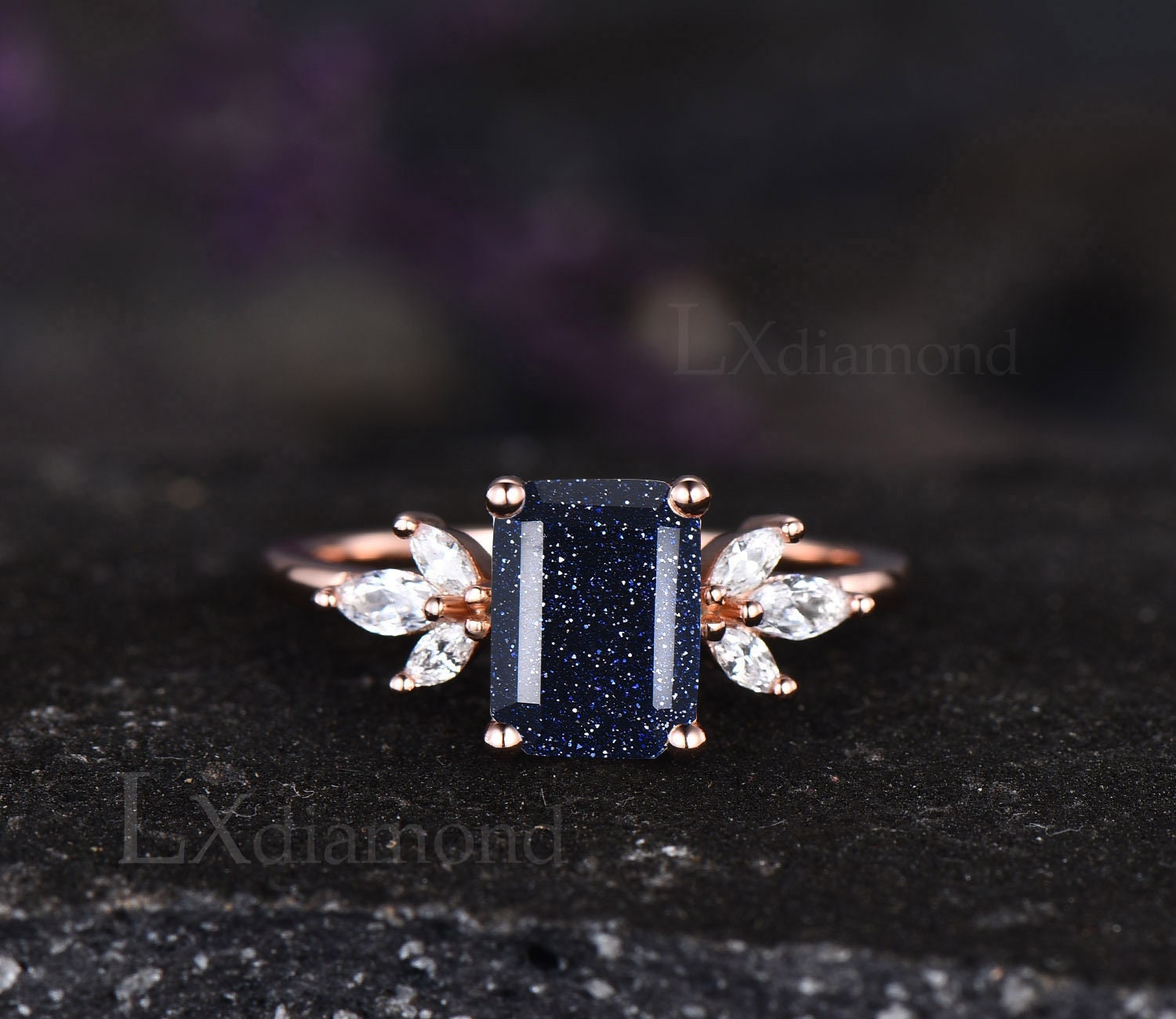 Emerald Cut Blue Sandstone Ring Blue Sandstone Engagement Ring - Etsy