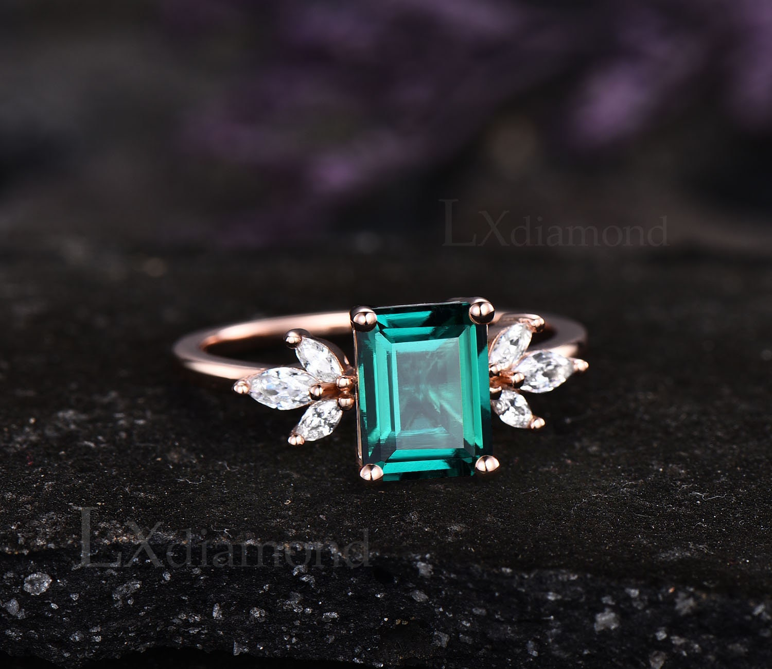 Emerald Cut Emerald Ring for Women Vintage Unique Green - Etsy