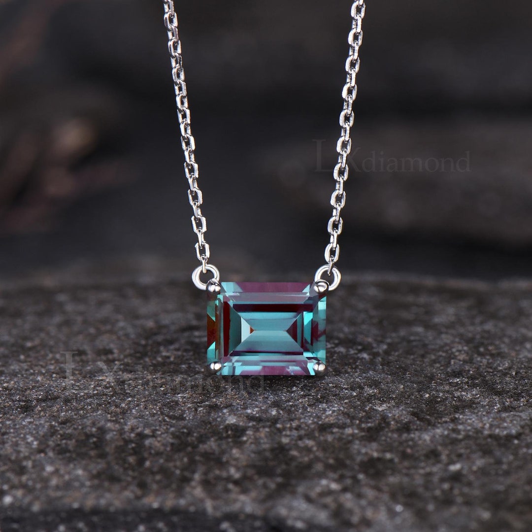 Delicate Emerald Cut June Birthstone Alexandrite Necklace Unique Color ...