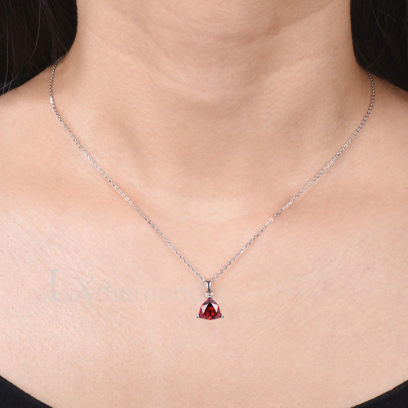 Unique Shield Cut Natural Garnet Necklace 14k White Gold January ...
