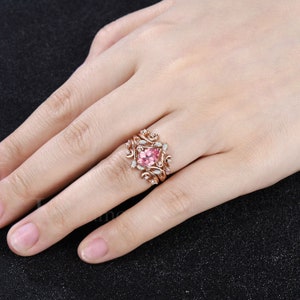 Pear Cut Papalacha Sapphire Engagement Ring Set Unique Leaf Nature ...