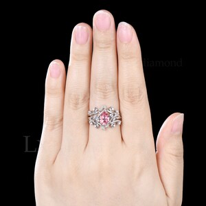 Pear Cut Papalacha Sapphire Engagement Ring Set Unique Leaf Nature ...