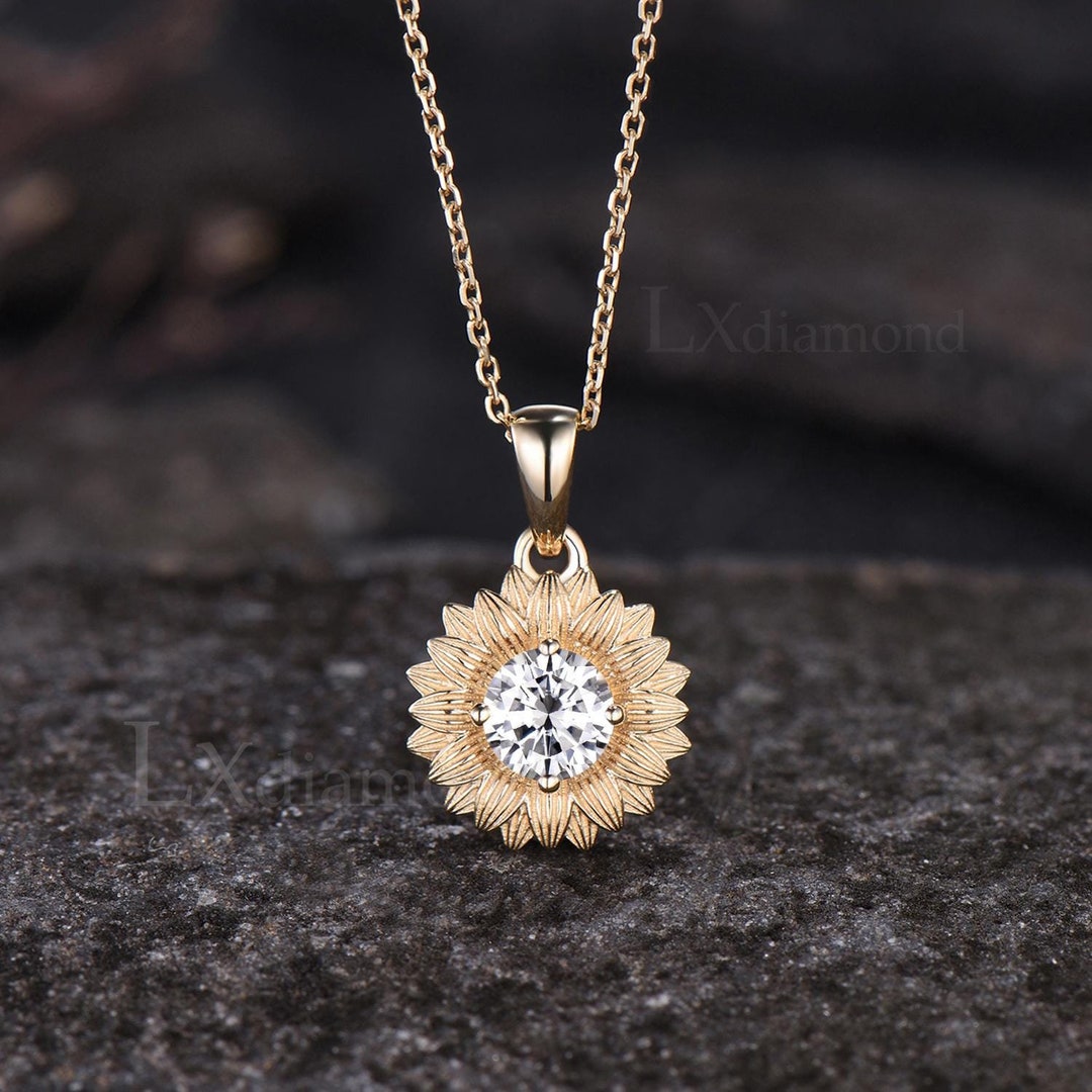Art Deco 14k Yellow Gold Nature Inspired Sunflower Necklace Unique ...