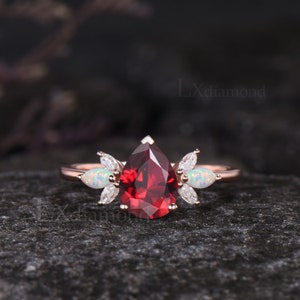 Vintage Pear Cut Ruby Engagement Ring Set Unique July Birthstone Red ...