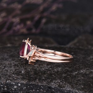 Unique Moon Leaf Nature Inspired Engagement Ring Set Vintage Pear Cut ...