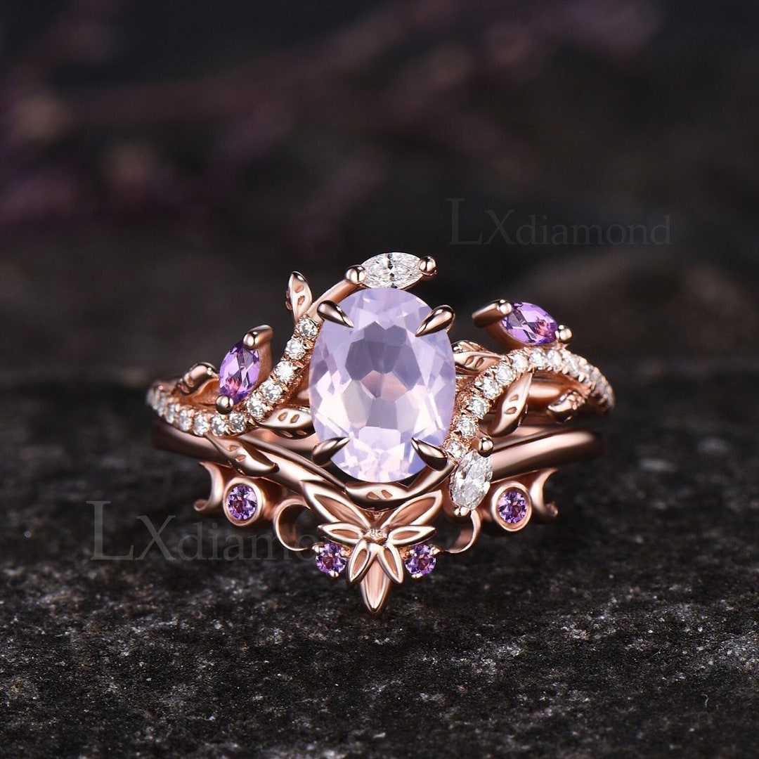 Unique Oval Cut Lavender Amethyst Engagement Ring Set February ...