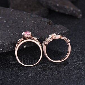 Pear Cut Papalacha Sapphire Engagement Ring Set Unique Leaf Nature ...