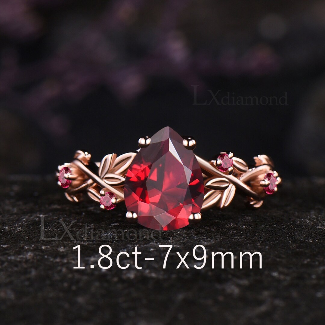 Vintage July Birthstone Teardrop Ruby Engagement Ring Unique 14k Rose ...