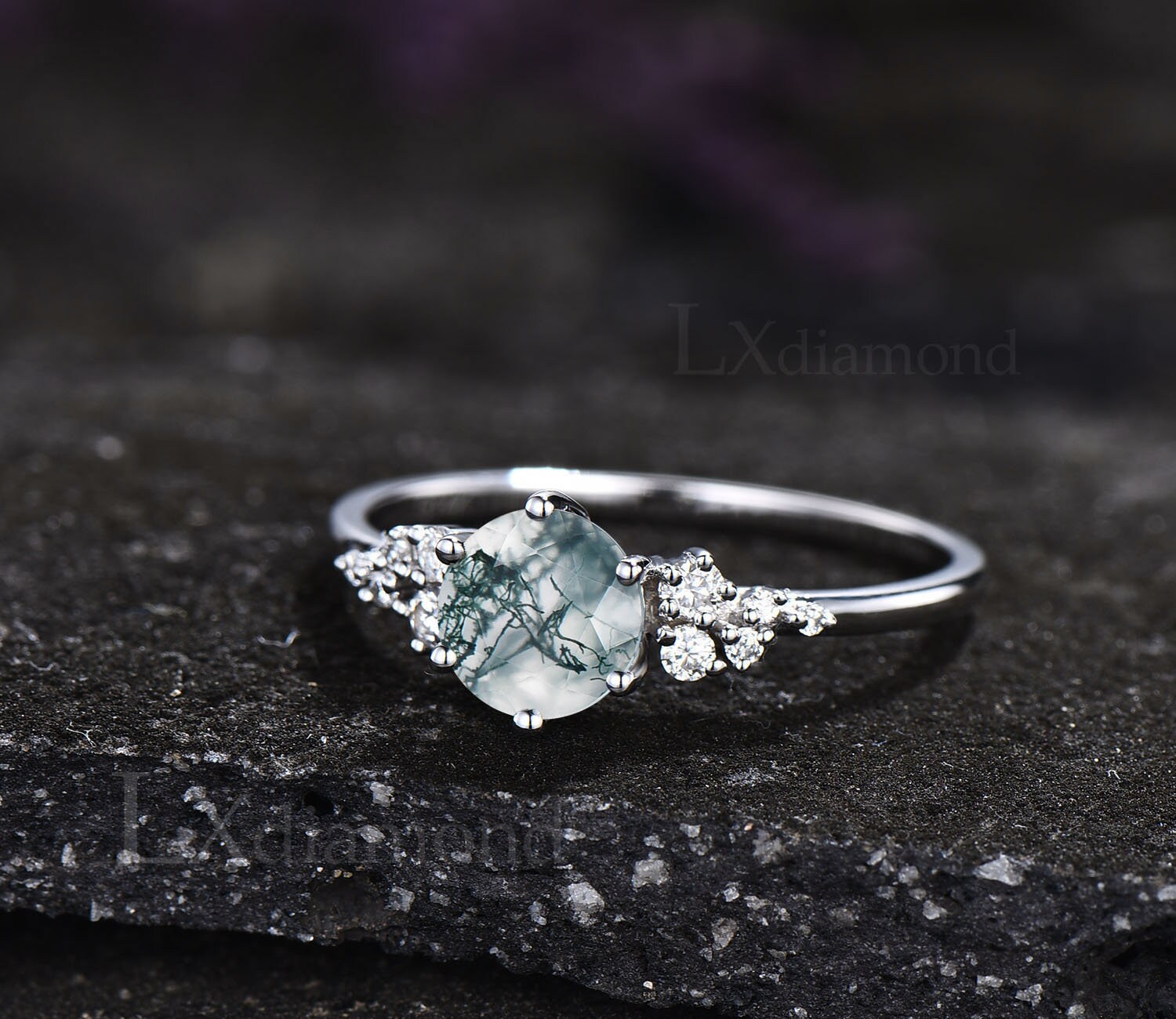 Round Moss Agate Ring 925 Sterling Silver Snowdrift Ring Moss - Etsy