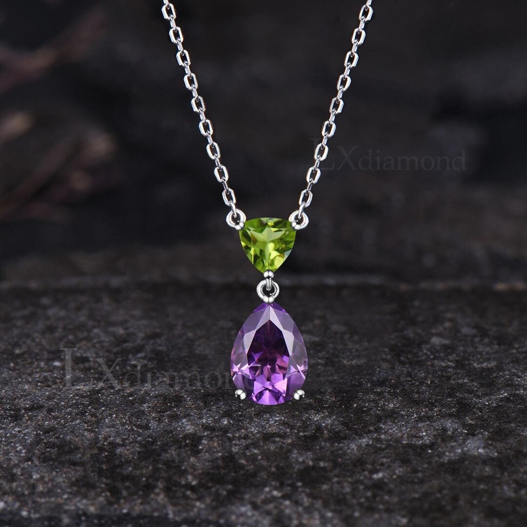 Dainty Pear Cut February Birthstone Natural Amethyst Necklace Unique ...