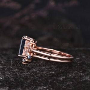 Galaxy Emerald Cut Blue Sandstone Engagement Ring Set Art Deco Marquise ...