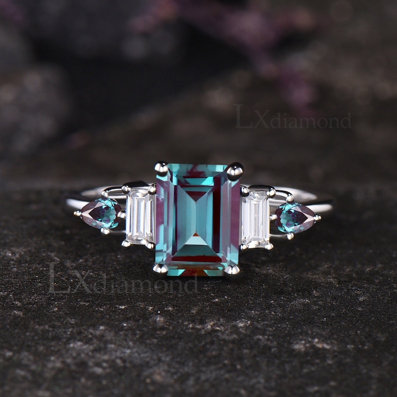 Emerald Cut Alexandrite Engagement Ring Vintage June - Etsy