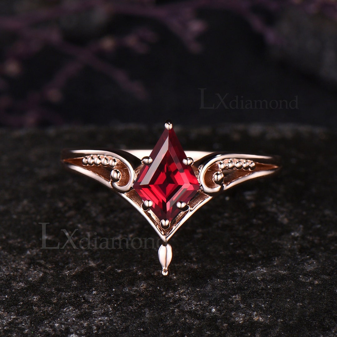 Unique Kite Cut Ruby Engagement Ring Milgrain Vintage July Birthstone ...