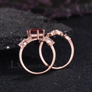 Antique Hexagon Cut Ruby Engagement Ring Set Vintage July Birthstone Red Gemstone Ruby Ring ...