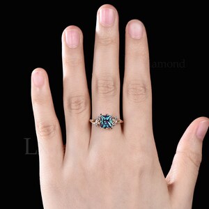 Art Deco Princess Cut Alexandrite Engagement Ring Leaf Vine Twig Branch ...