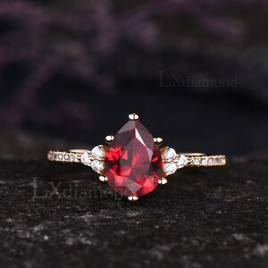 Teardrop Ruby Engagement Ring Set Unique Emerald Contour Wedding Band ...