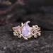 Teardrop Natural Lavender Amethyst Engagement Ring Set February Birthstone Amethyst Moon Ring ...