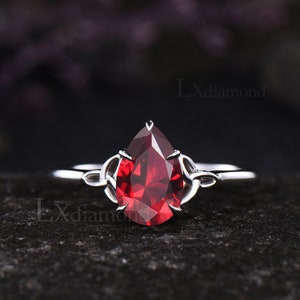 Teardrop Ruby Engagement Ring Set Unique July Birthstone Red Gemstone ...