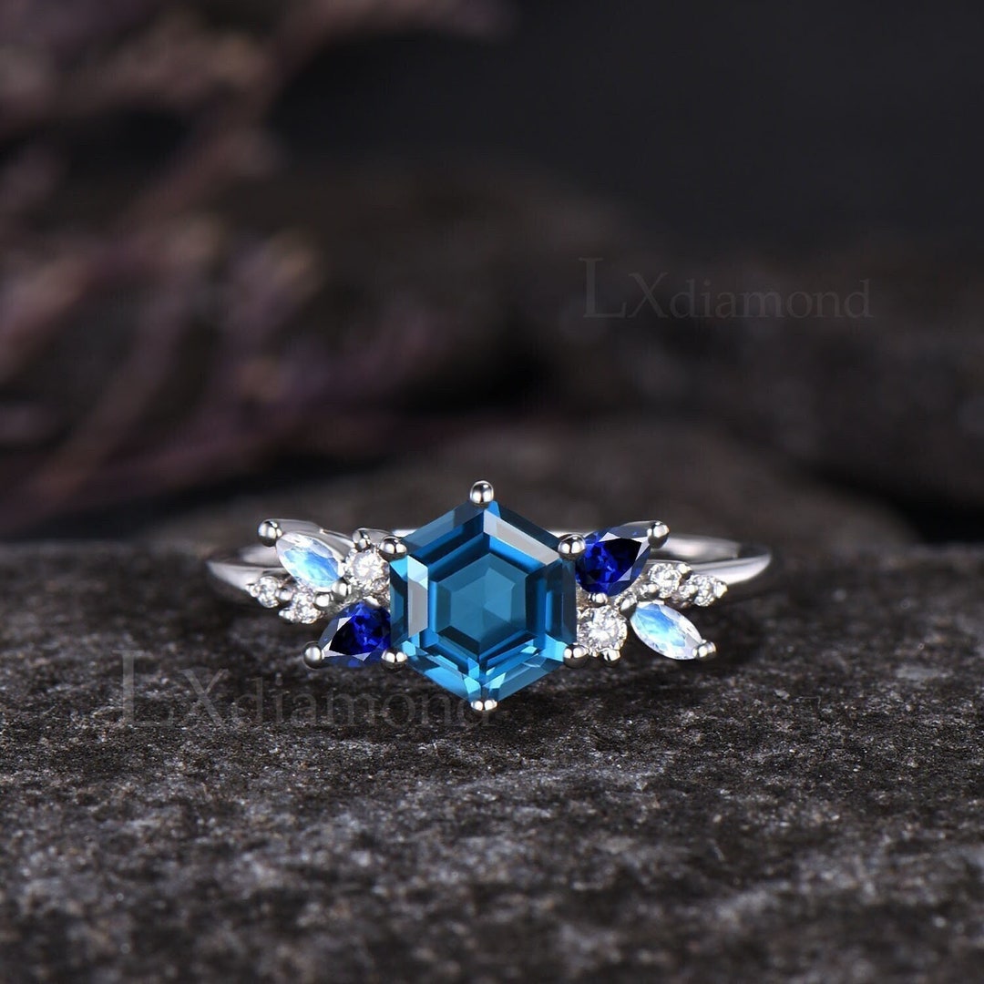 Delicate December Birthstone Hexagon Cut Natural London Blue Topaz ...