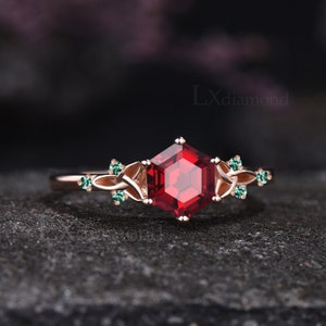 Unique Hexagon Cut Ruby Engagement Ring Vintage Round Emerald Celtic ...