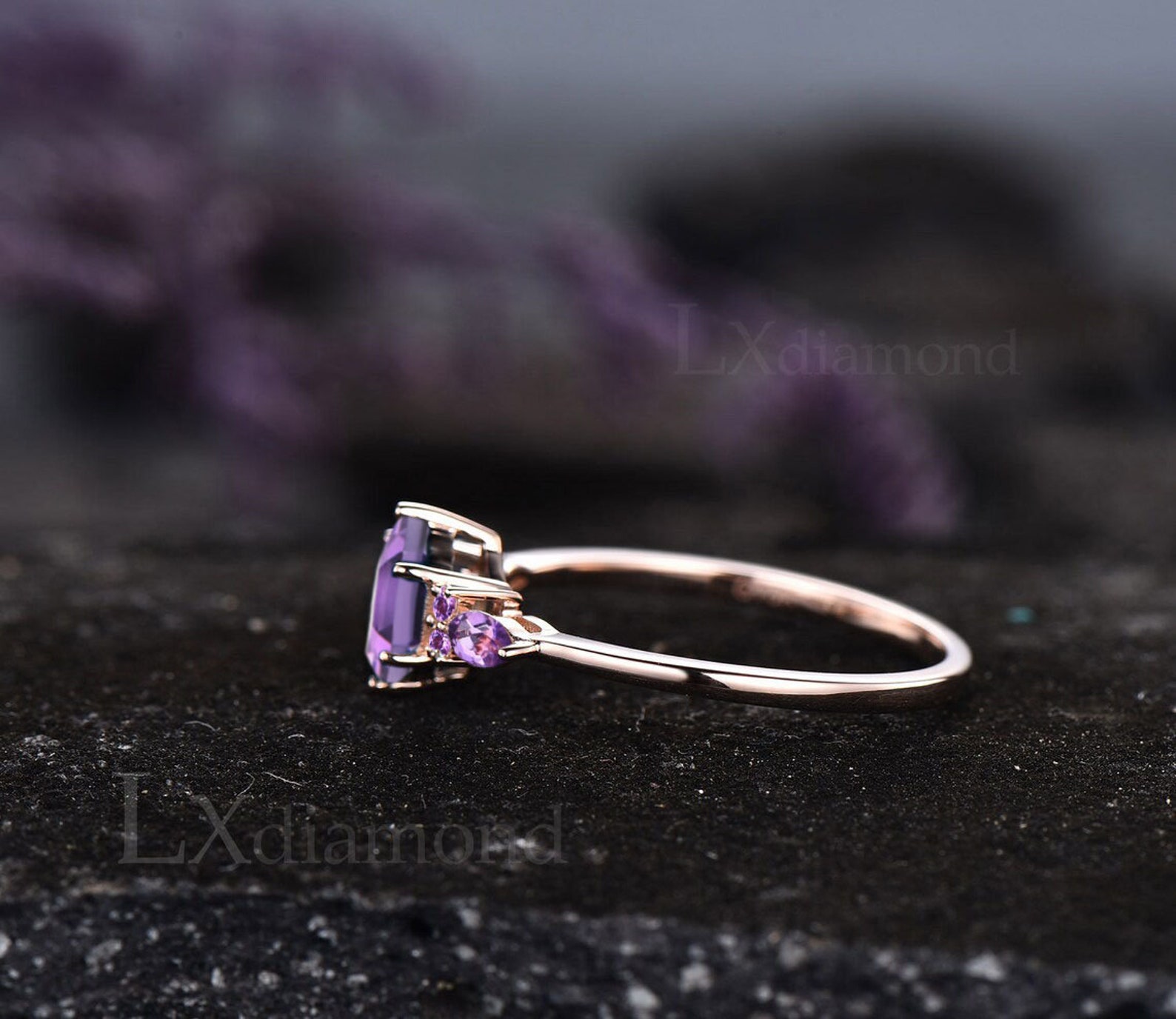 Unique Natural Amethyst Engagement Ring Vintage February Birthstone ...