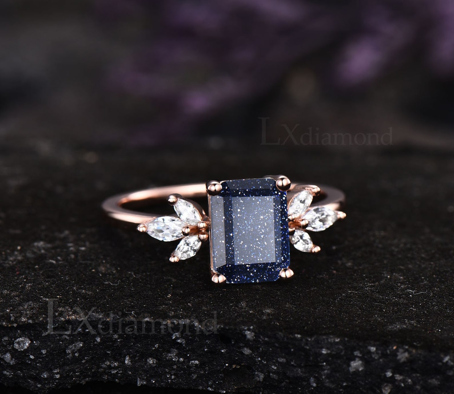 Emerald Cut Blue Sandstone Ring Blue Sandstone Engagement Ring - Etsy