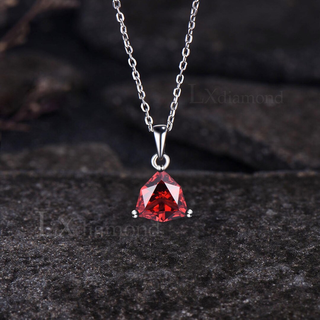 Unique Shield Cut Natural Garnet Necklace 14k White Gold January ...