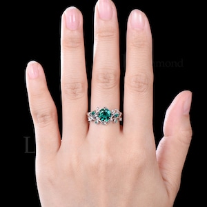 Unique Moon Ring Leaf Nature Inspired Ring Dainty Round Cut Emerald ...