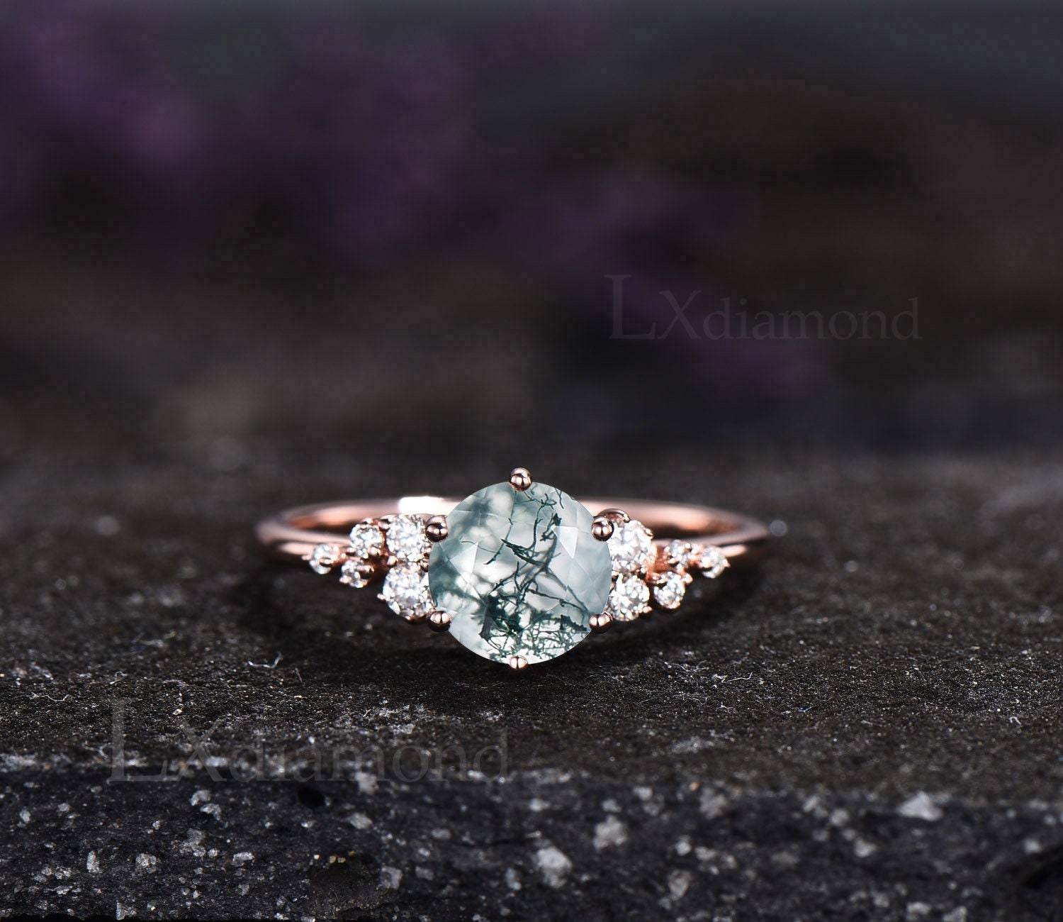 Round Moss Agate Ring 925 Sterling Silver Snowdrift Ring Moss - Etsy