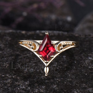 Unique Kite Cut Ruby Engagement Ring Milgrain Vintage July Birthstone ...