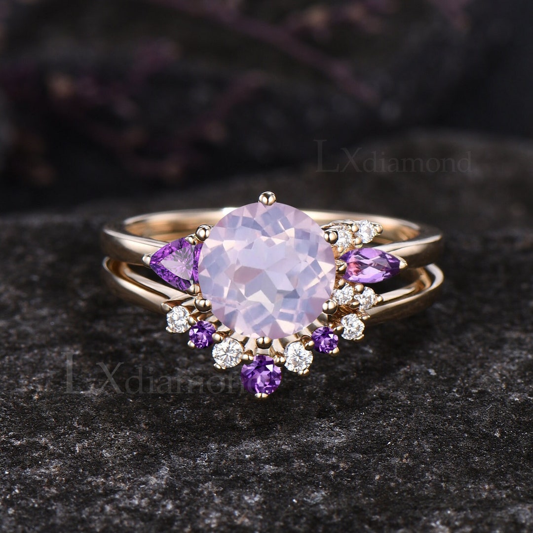 Round Cut Natural Lavender Amethyst Engagement Ring Set February ...