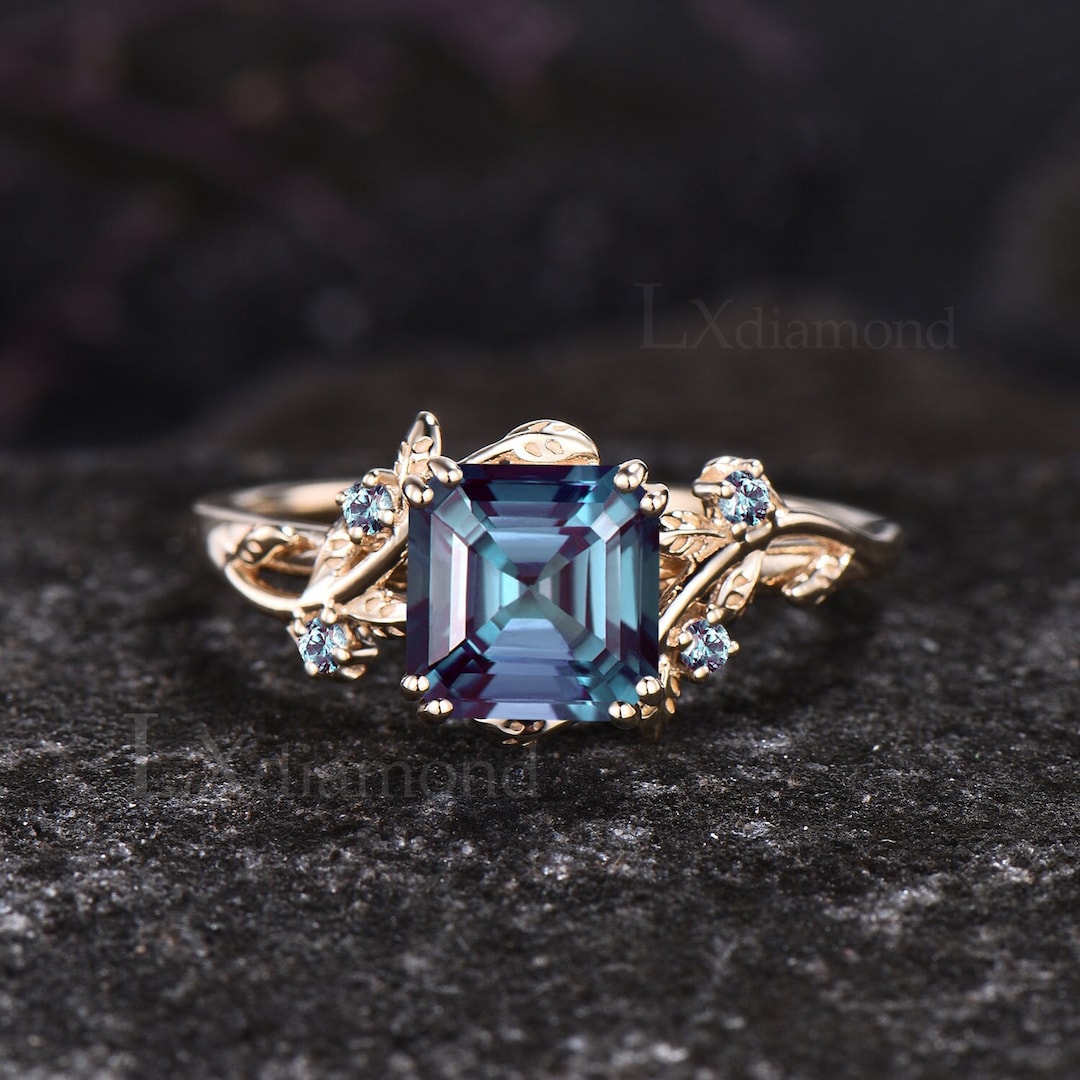 Asscher Cut Alexandrite Engagement Ring Leaf Vine Twig Branch Nature ...