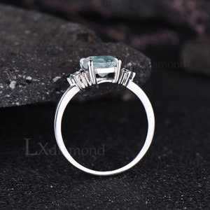 Unique Emerald Cut Natural Green Moss Agate Ring Vintage Green Gemstone ...