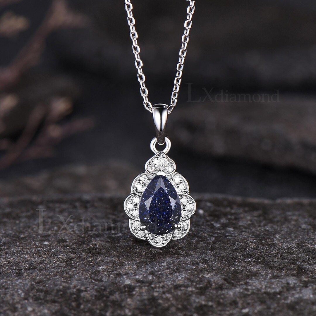 Galaxy Pear Cut Blue Sandstone Necklace Unique Healing Jewelry ...