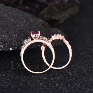 Unique Moon Leaf Nature Inspired Engagement Ring Set Vintage Pear Cut ...