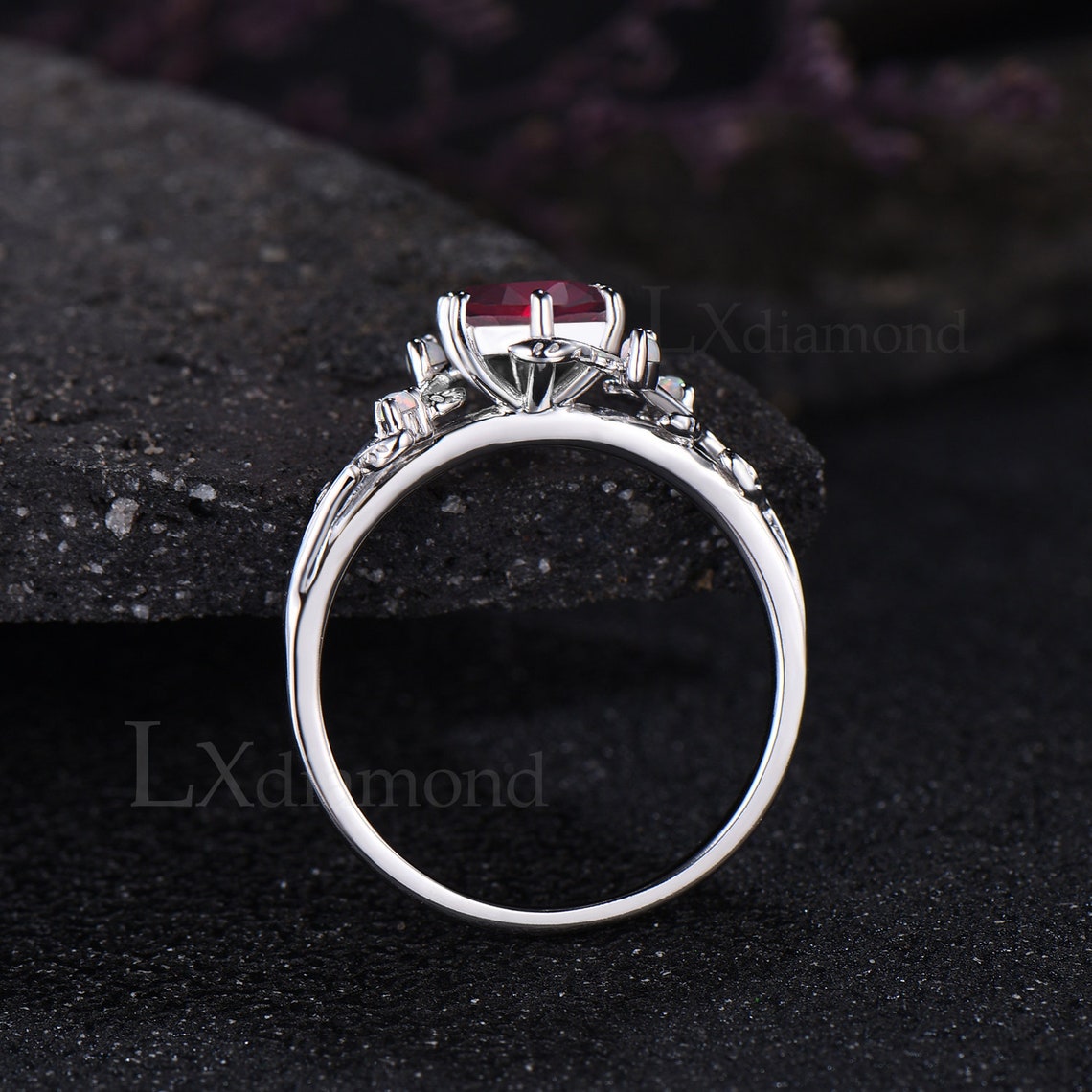 Leaf Vine Twig Branch Nature Inspired Ring Unique Hexagon Ruby - Etsy