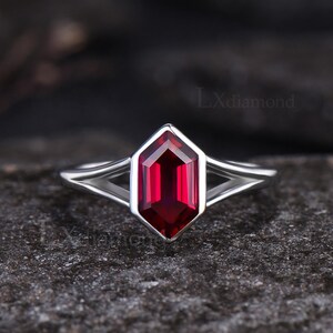 Vintage Long Hexagon Cut Ruby Solitaire Ring Antique July Birthstone ...
