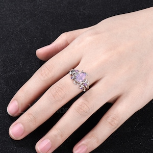 Teardrop Natural Lavender Amethyst Engagement Ring Set February Birthstone Amethyst Moon Ring ...