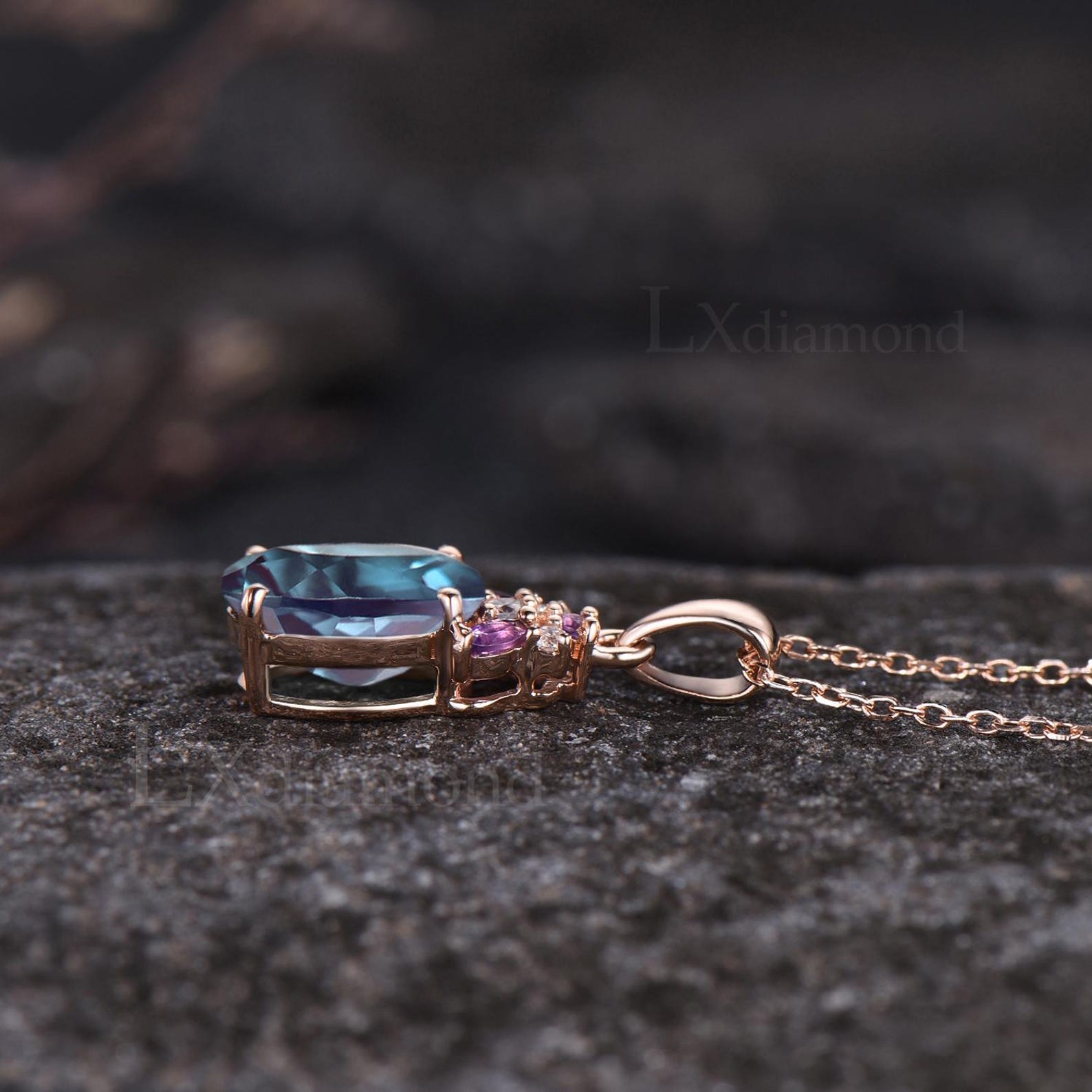 Dainty Oval Cut June Birthstone Alexandrite Necklace Unique 14k Solid ...