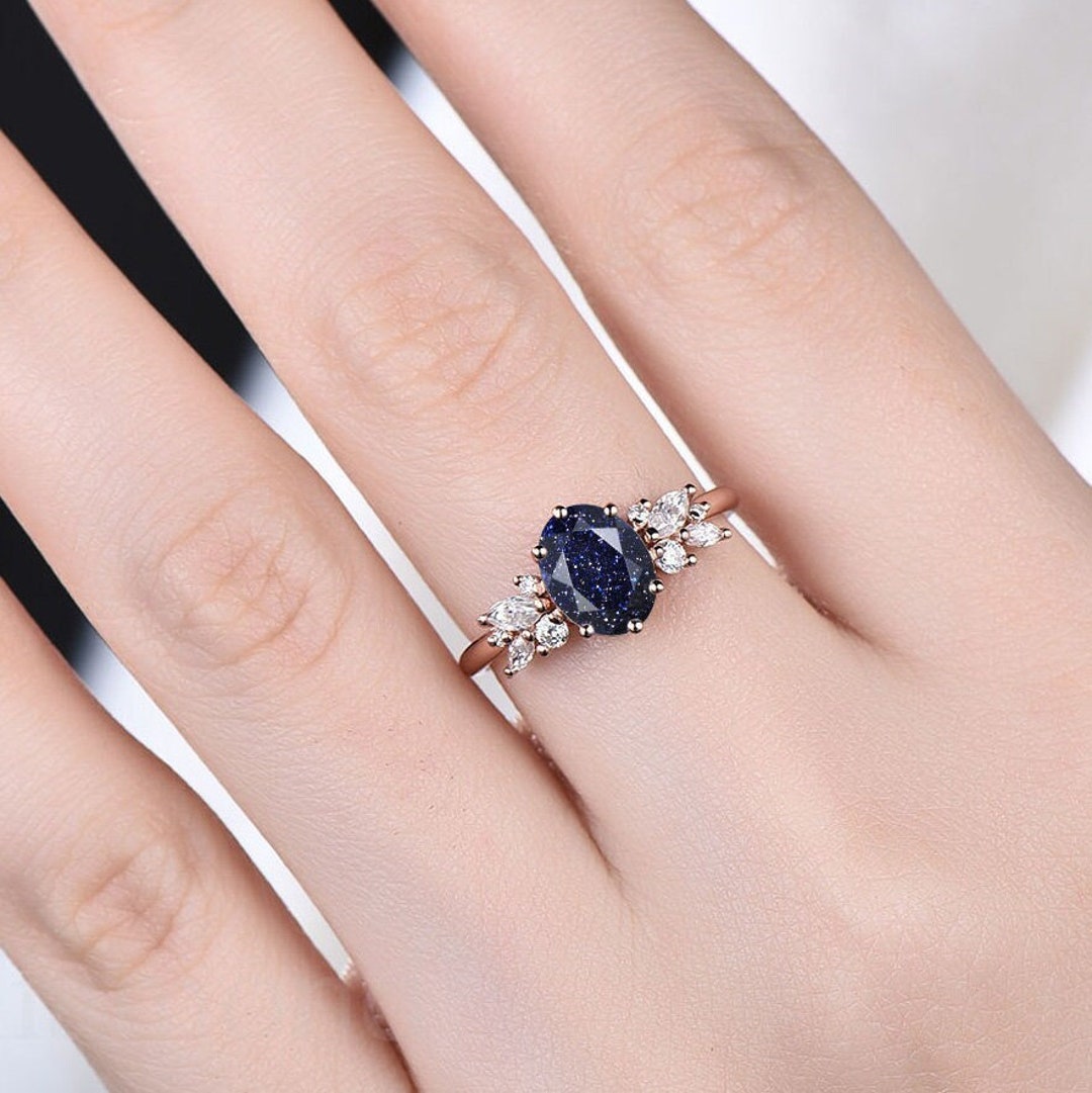 Oval Blue Sandstone Ring 925 Sterling Silver Ring Blue Sandstone ...