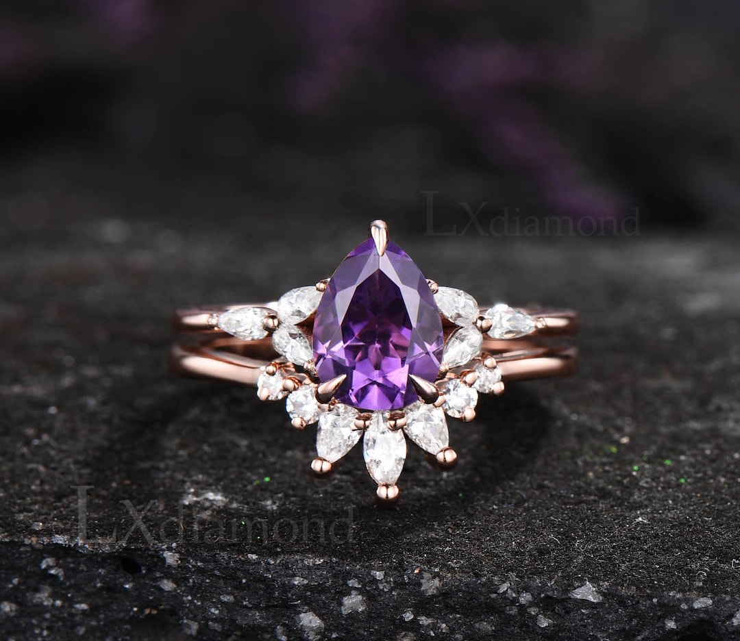 Amethyst Ring Pear Shaped Amethyst Engagement Ring Set February ...