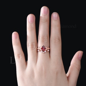 Milgrain Teardrop Ruby Engagement Ring Set Unique Vintage White Opal ...