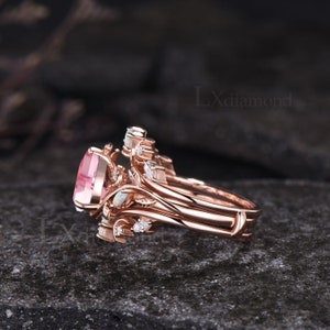 Pear Cut Papalacha Sapphire Engagement Ring Set Unique Leaf Nature ...