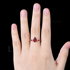 Kite Cut Ruby Engagement Ring Set Vintage Red Gemstone July Birthstone ...