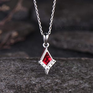 Delicate Kite Cut Ruby Necklace Art Deco 14k White Gold July Birthstone ...