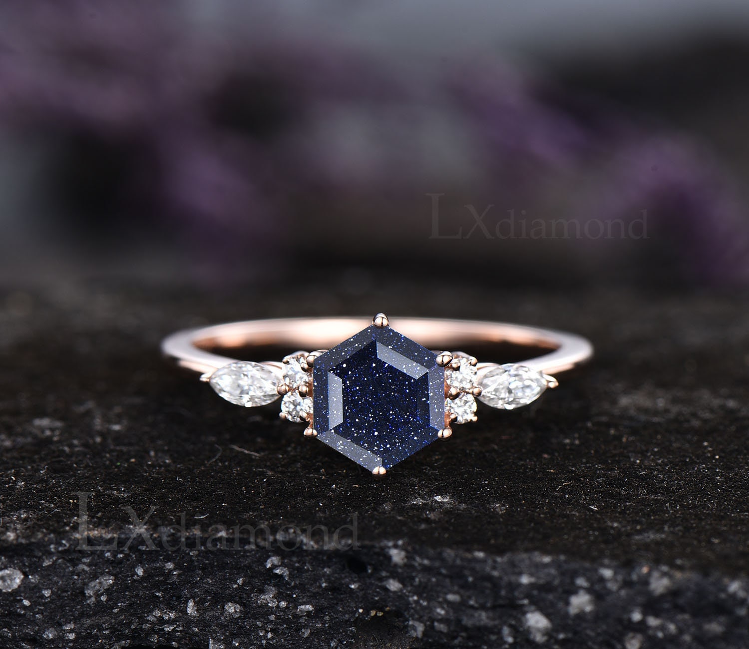 Blue Sandstone Ring 925 Sterling Silver Ring 6 Prong Hexagon - Etsy