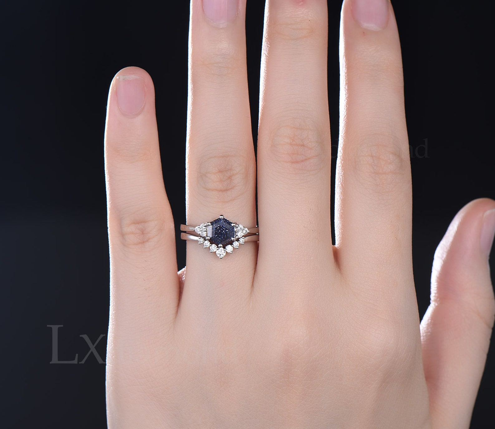 Blue Sandstone Ring Rose Gold Sterling Silver Unique Hexagon - Etsy