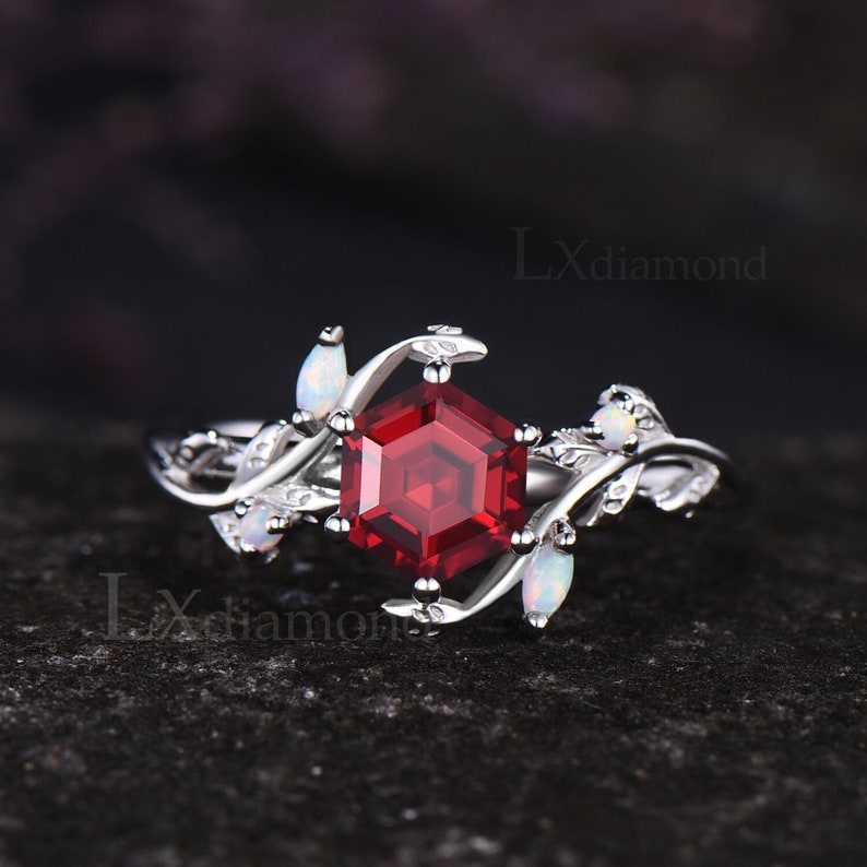 Leaf Vine Twig Branch Nature Inspired Ring Unique Hexagon Ruby - Etsy